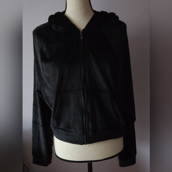Victoria's Secret | Tops | Victorias Secret On Point Black Velour Full Zip Hoodie Womens L ...